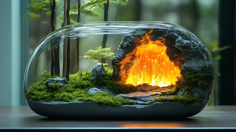 Illuminated Terrarium with Miniature Forest, Cave, and Glowing Interior ...