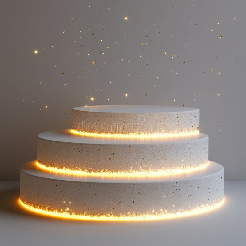 Illuminated Three Tiered Display Stand with Gold Glitter Stock ...