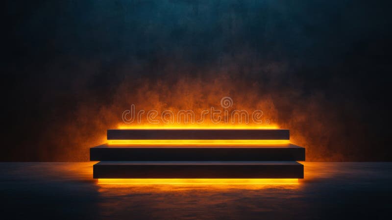 Illuminated Three Tiered Platform in Dark Room Stock Illustration ...