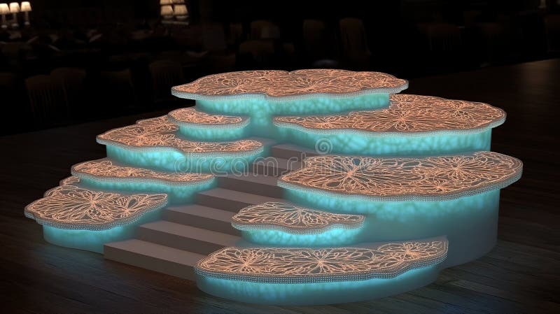 Illuminated Tiered Display, Indoor Setting, Soft Glow, Event Backdrop ...