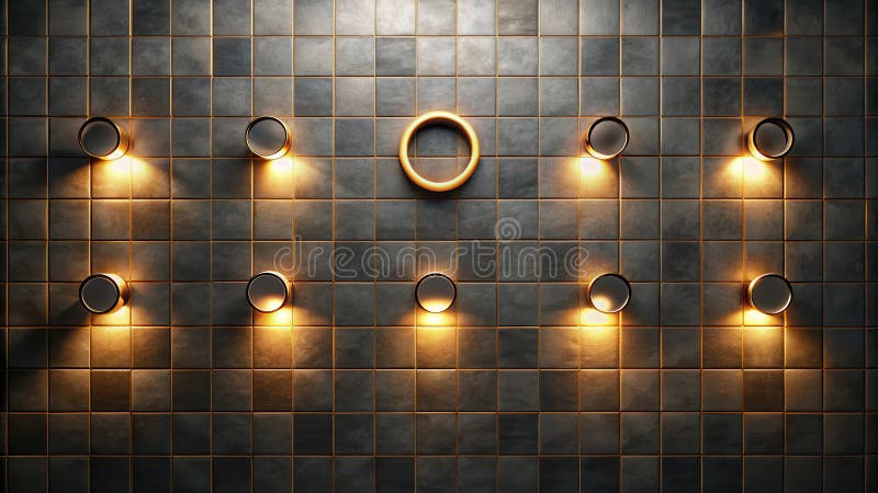 Illuminated Tile Wall with Circular Fixtures and Frame. Generative AI ...