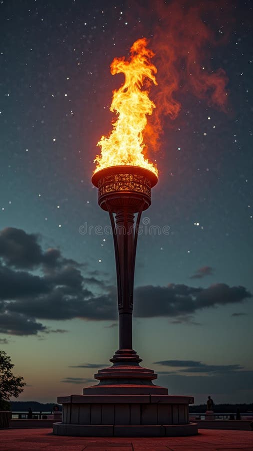 Illuminated Torch Against Starry Night Sky at Scenic Overlook Stock ...