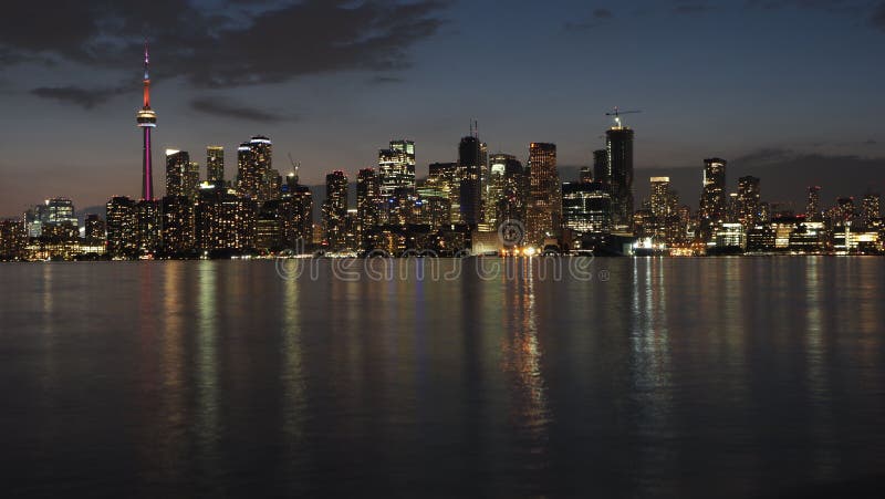 Illuminated Toronto City Skyline at the Night Reflected in Waters with ...