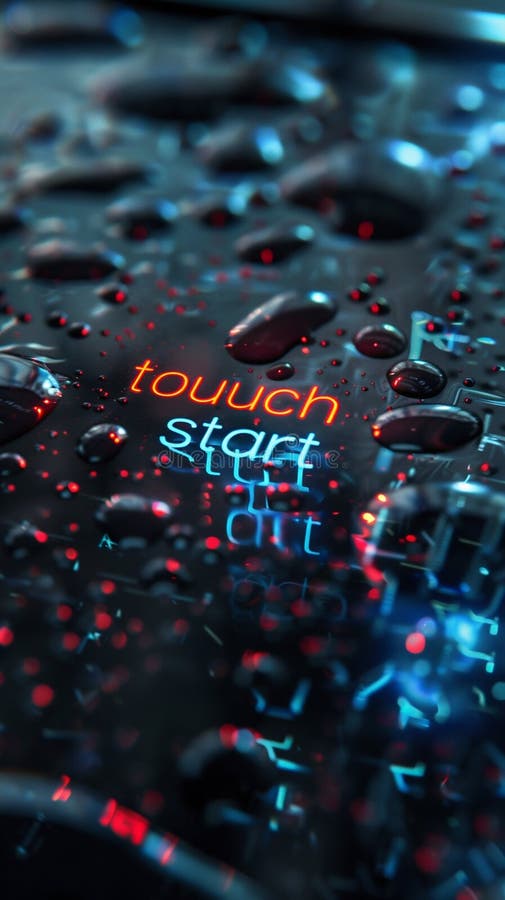 Illuminated Touch Start Button with Water Droplets. Generative Ai Stock ...