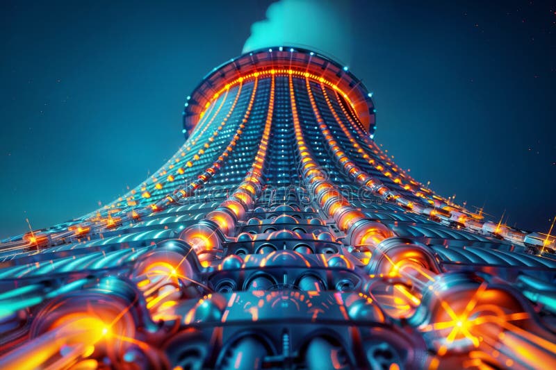 Illuminated Tower: Intricate Light Patterns at Dusk, Generative Ai ...