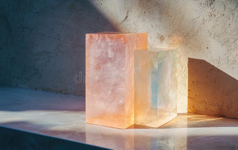 Illuminated Translucent Crystal Blocks Cast Shadows on Surface. Stock ...