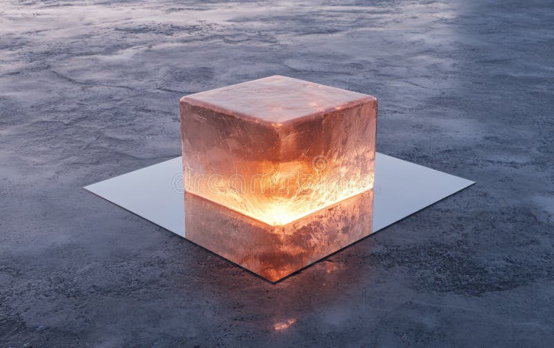 Illuminated Translucent Cube on Reflective Surface Stock Illustration ...