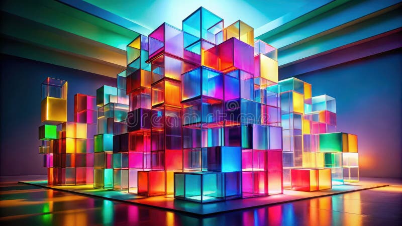 Illuminated Translucent Cubic Structure in a Modern Setting. Generative ...