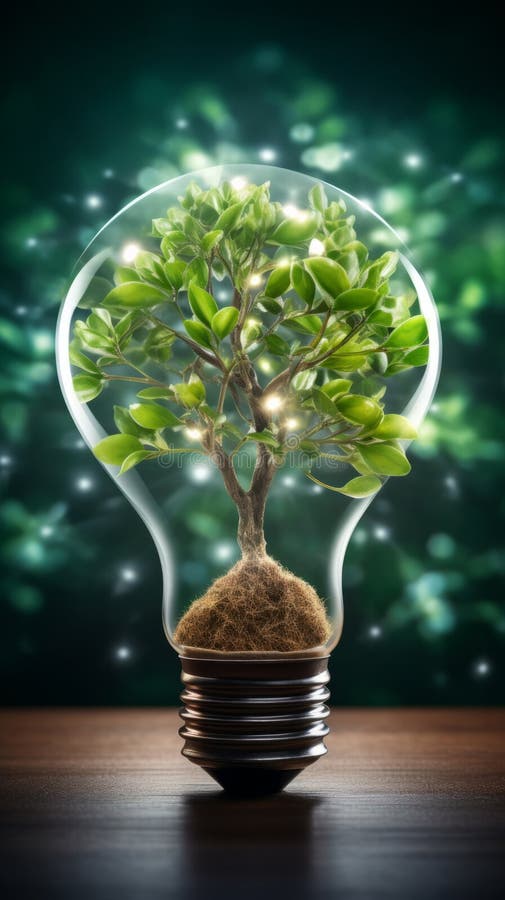 Illuminated Tree Encased in a Light Bulb Stock Photo - Image of encased ...
