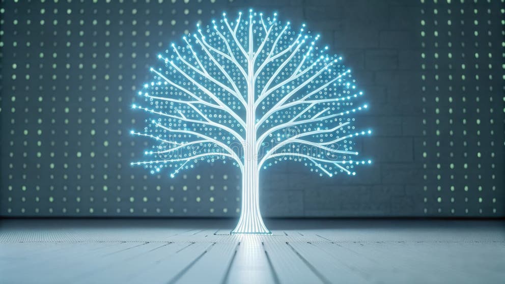 Illuminated Tree Formed by Binary Code Symbolizing Growth and ...