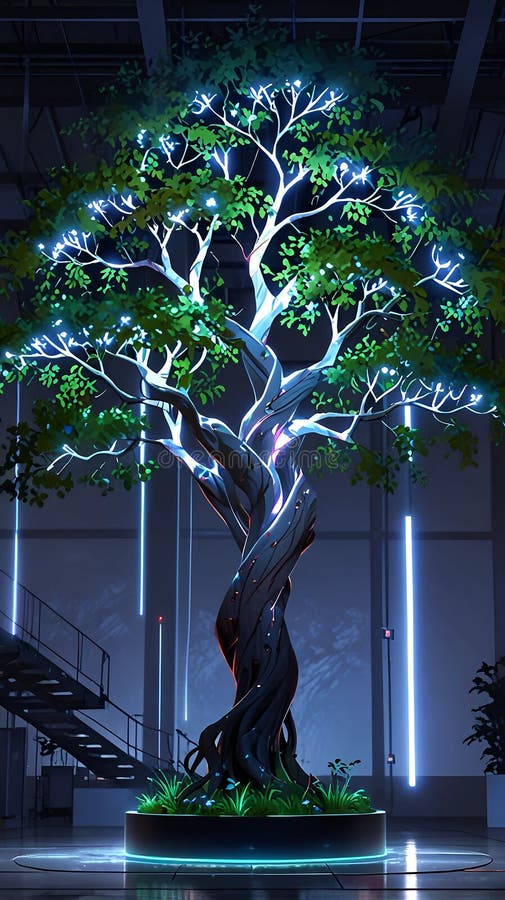 Illuminated Tree with Futuristic Design (Portrait) Stock Illustration ...