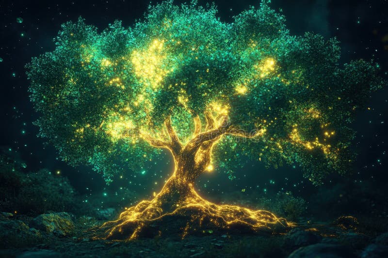 Celestial Tree Illuminated Sparkling Lights Stock Photos - Free ...