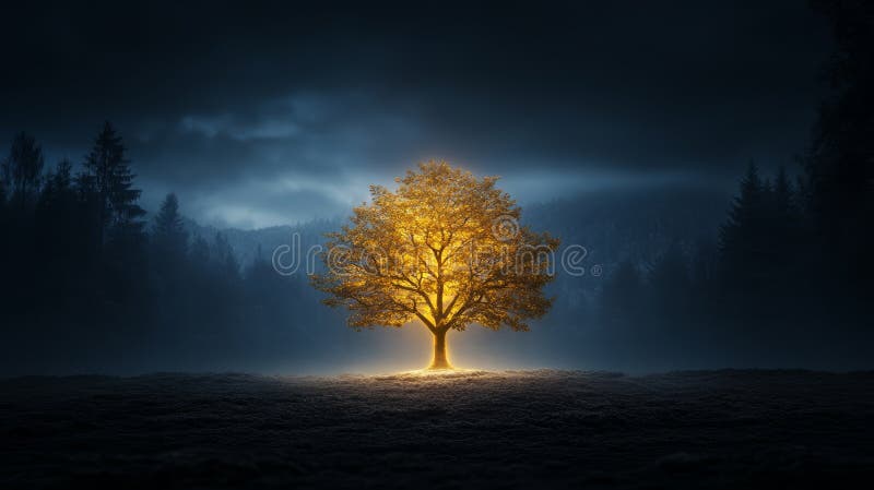Illuminated Tree at Night, a Captivating Scene of Nature S Beauty and ...