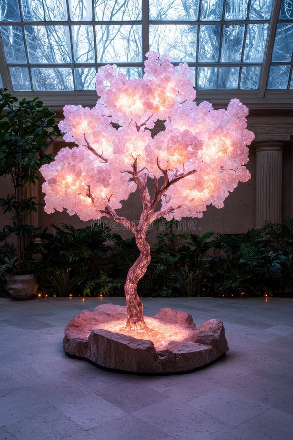 Illuminated Tree Sculpture in a Botanical Garden. Stock Illustration ...
