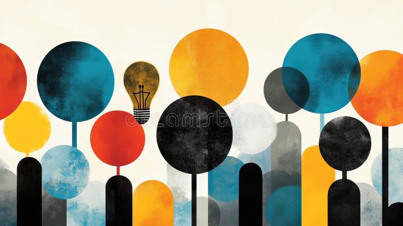 Illuminated Trees, a Painting of Nature with Central Light Bulb As ...