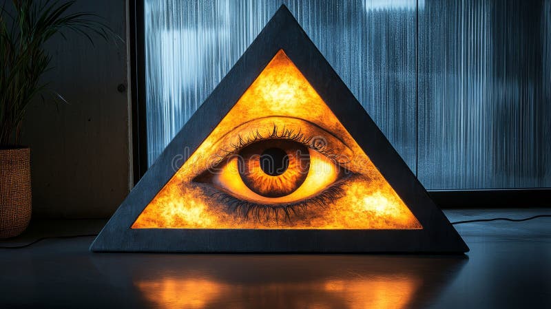 Illuminated Triangle with Eye in Dark Room, Symbolic Concept Stock ...