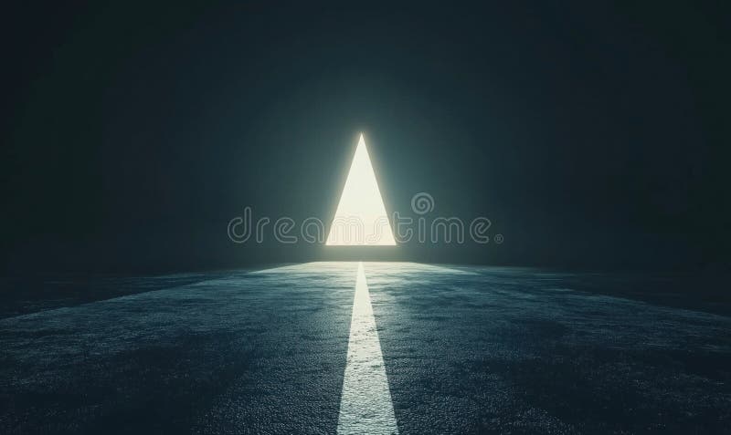 Illuminated Triangular Portal in Dark Space with Reflective Surface and ...