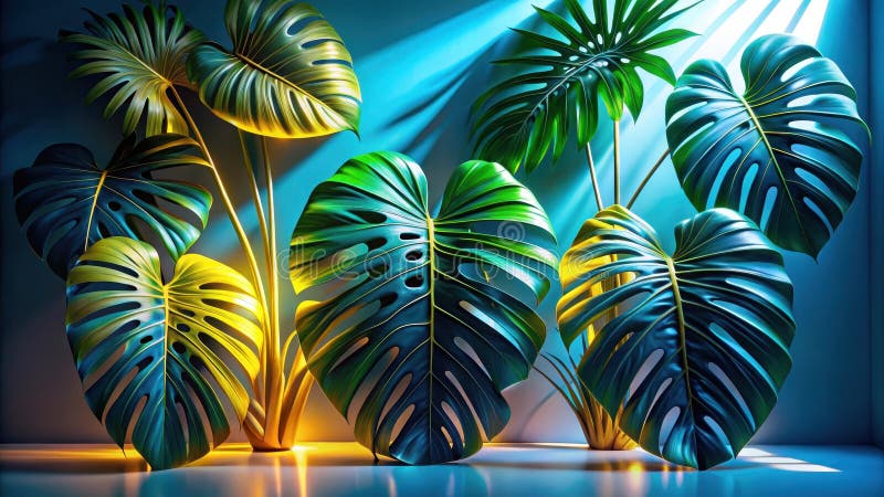 Illuminated Tropical Foliage in a Vibrant Studio Setting. Generative AI ...