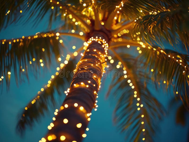 Illuminated Tropical Palm Tree Stock Image - Image of tropical, winter ...