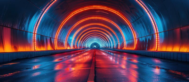 Illuminated Tunnel with Bright Lights Stock Photo - Image of dark ...