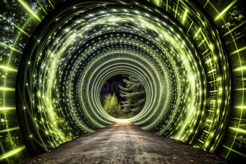 Illuminated Tunnel Path through Forest at Night Stock Illustration ...