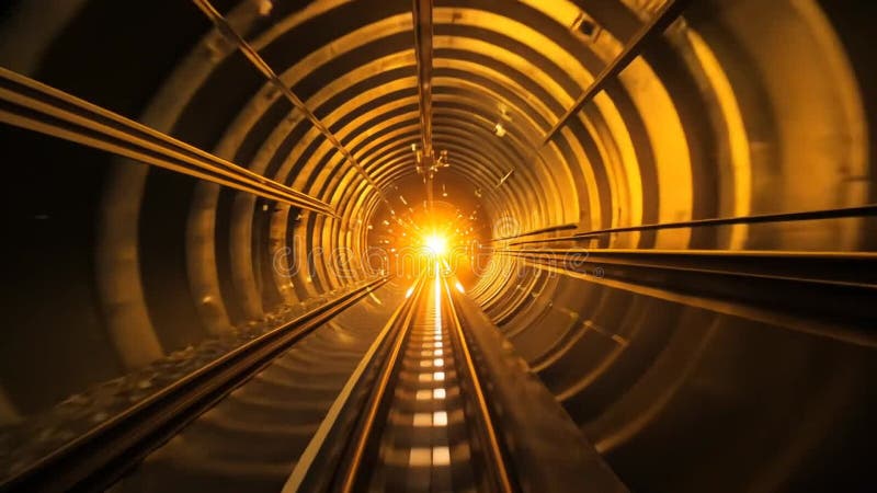 Illuminated Railway Tunnel Perspective with Radiating Concentric Rings ...
