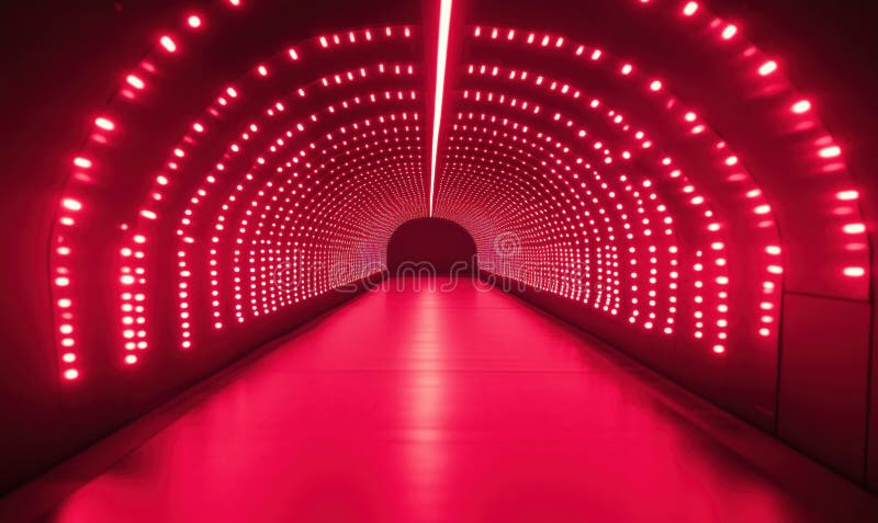 Illuminated Tunnel with Red Lights, Futuristic Design, Glowing LED ...