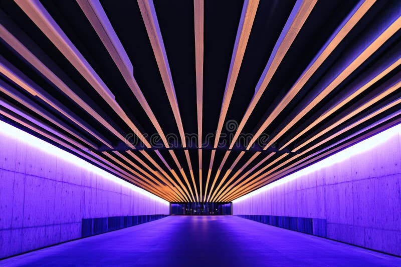 Illuminated Tunnel Shows Architectural Design with Purple Lighting ...