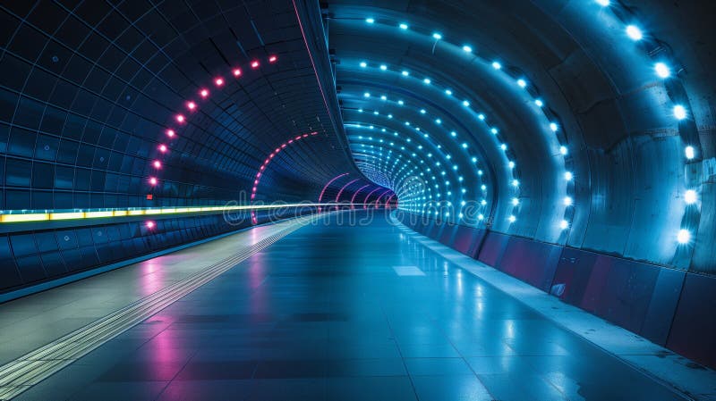 Illuminated Tunnel Futuristic Journey Corridor Guiding Lights ...