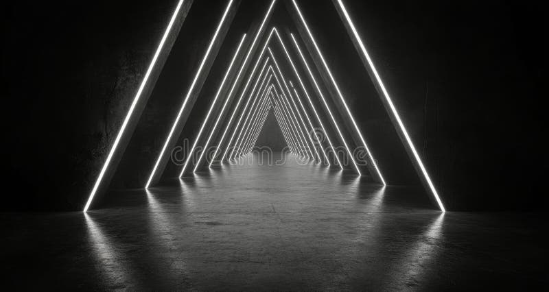 Illuminated Tunnel with Triangular Light Patterns in a Dark Space at ...