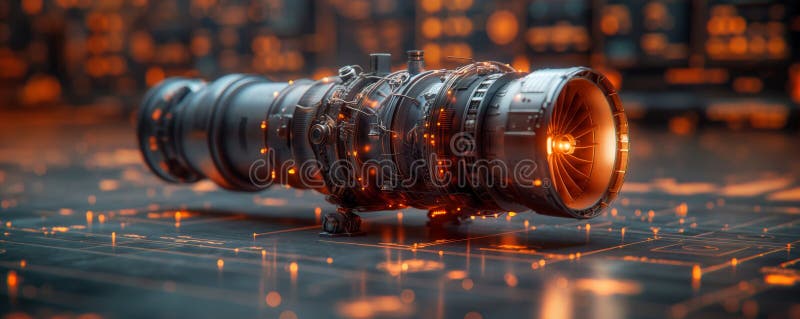 Illuminated Turbojet Engine in a Dark Room Stock Image - Image of ...