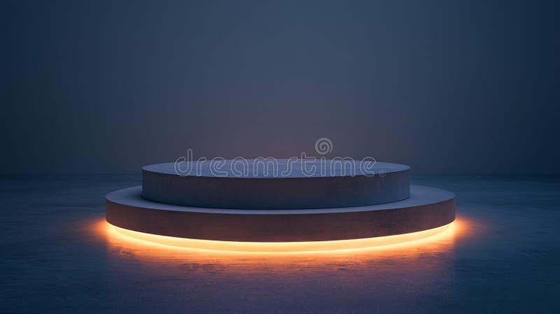 Illuminated Two-Tiered Round Platform on Dark Background Stock ...