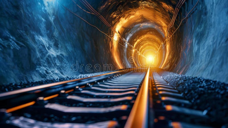 Illuminated Underground Railroad Tunnel Perspective Stock Illustration ...