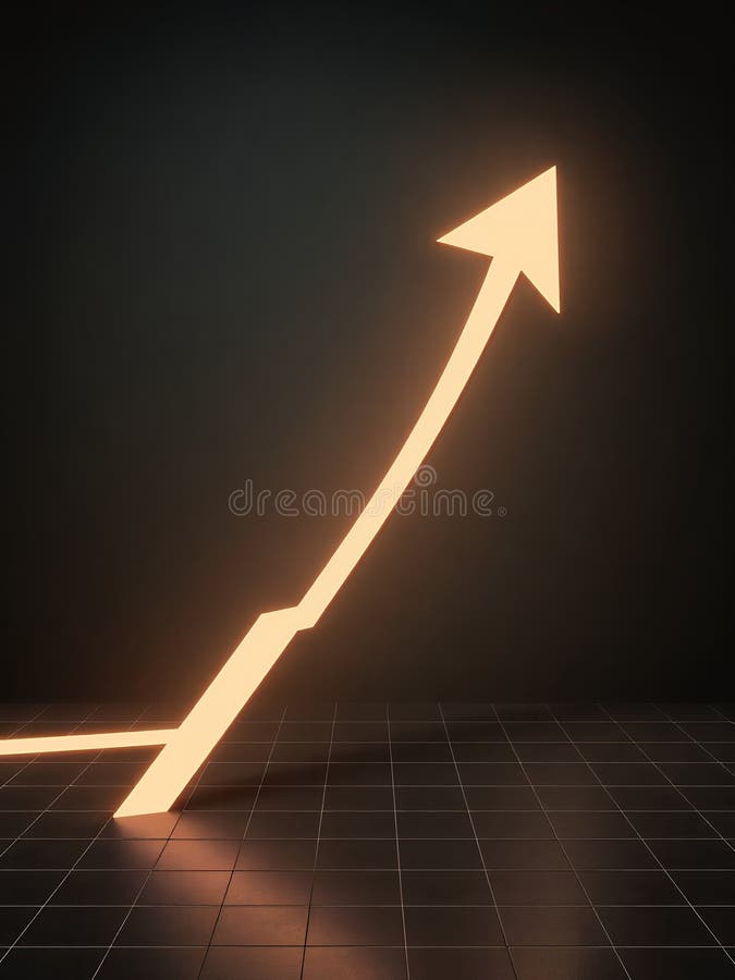 Illuminated Upward Arrow on a Dark Tiled Surface Indicating Growth and ...