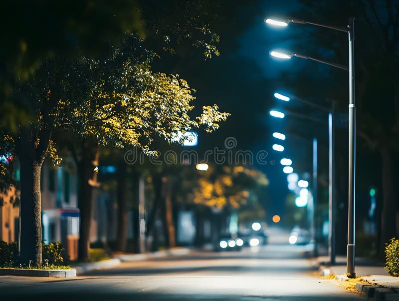 Illuminated Urban Landscape at Night with Efficient Public Lighting ...