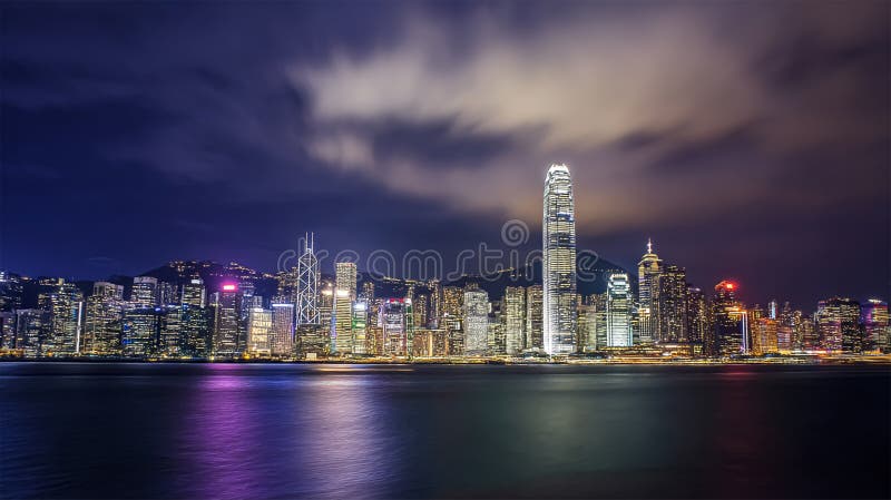 Illuminated Urban Skyline at Night Stock Illustration - Illustration of ...