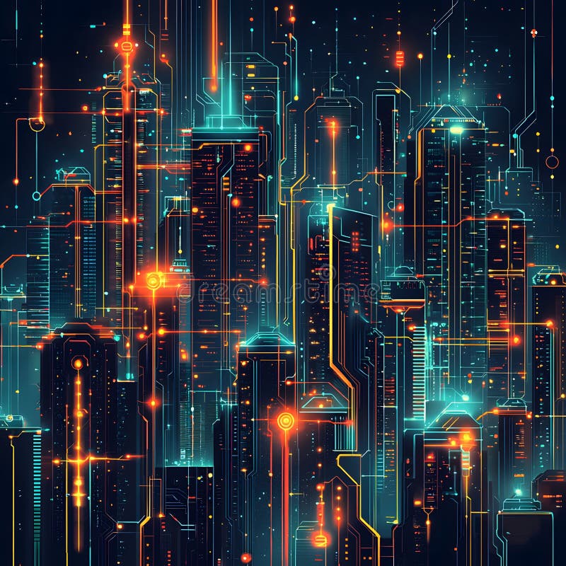 Illuminated Urban Technology: a Glimpse into a Future City Stock ...