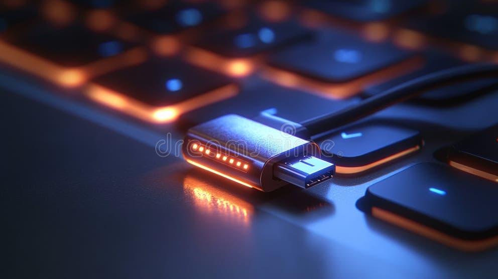 Illuminated USB-C Connector on a Keyboard Stock Illustration ...