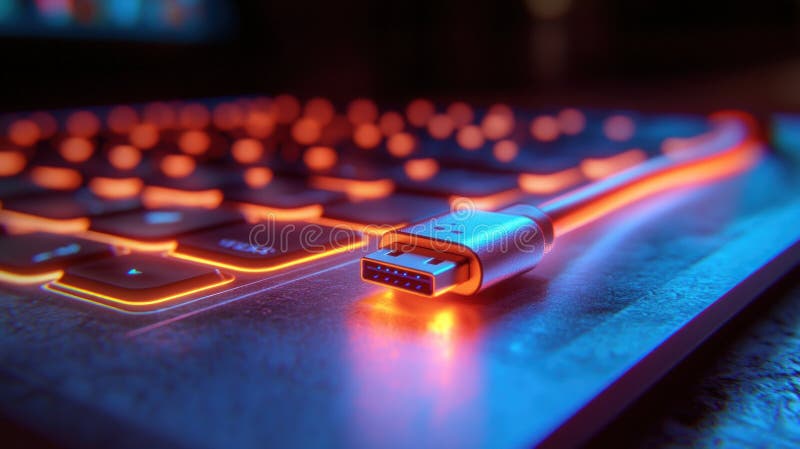 Illuminated USB Cable on a Keyboard Stock Illustration - Illustration ...