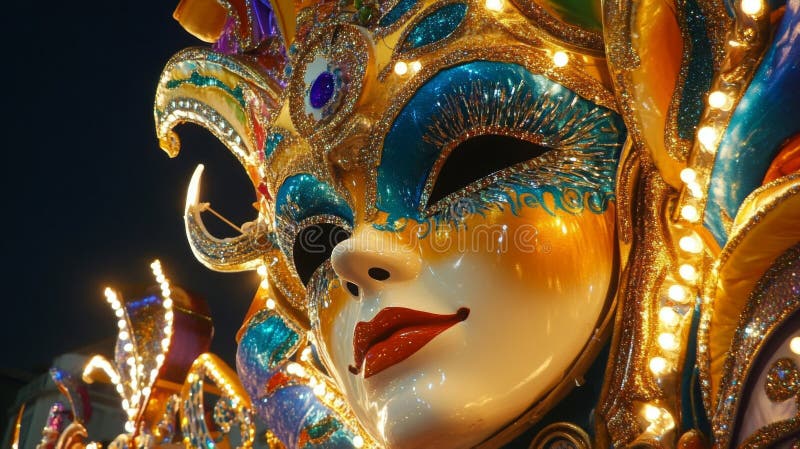 Illuminated Venetian Mask at Night Carnival Stock Illustration ...