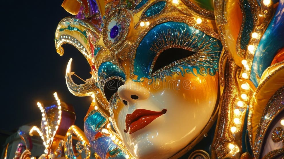 Illuminated Venetian Mask at Night Carnival Stock Illustration - Illustration of glamour ...