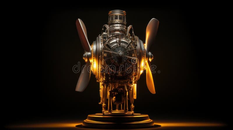 Illuminated Vintage Airplane Engine on Dark Background Stock ...