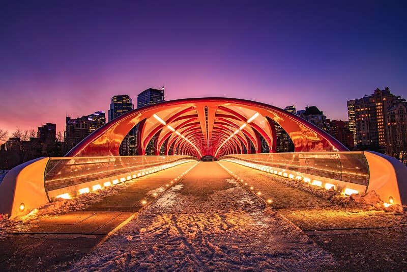 Illuminated Walkway on the Peace Bridge Editorial Photography - Image ...