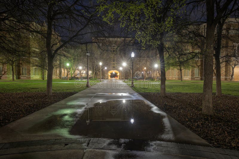 Illuminated Walkway on Texas Tech Campus Stock Photo - Image of tree ...
