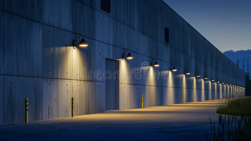 Illuminated Wall Lights on a Modern Building at Dusk. Generative Ai Stock Illustration ...
