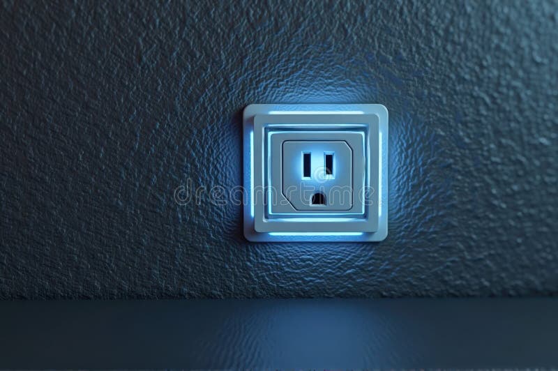 Illuminated Wall Socket with Subtle Blue Glow and Rippled Texture Stock ...
