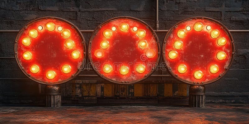 Illuminated Warning Lights Create a Striking Visual on an Industrial ...