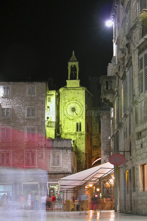 Illuminated Watch Tower at Night Stock Photo - Image of landmark, city ...