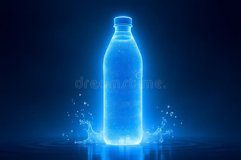 Illuminated Water Bottle Splash Studio Setting Digital Art Nighttime ...