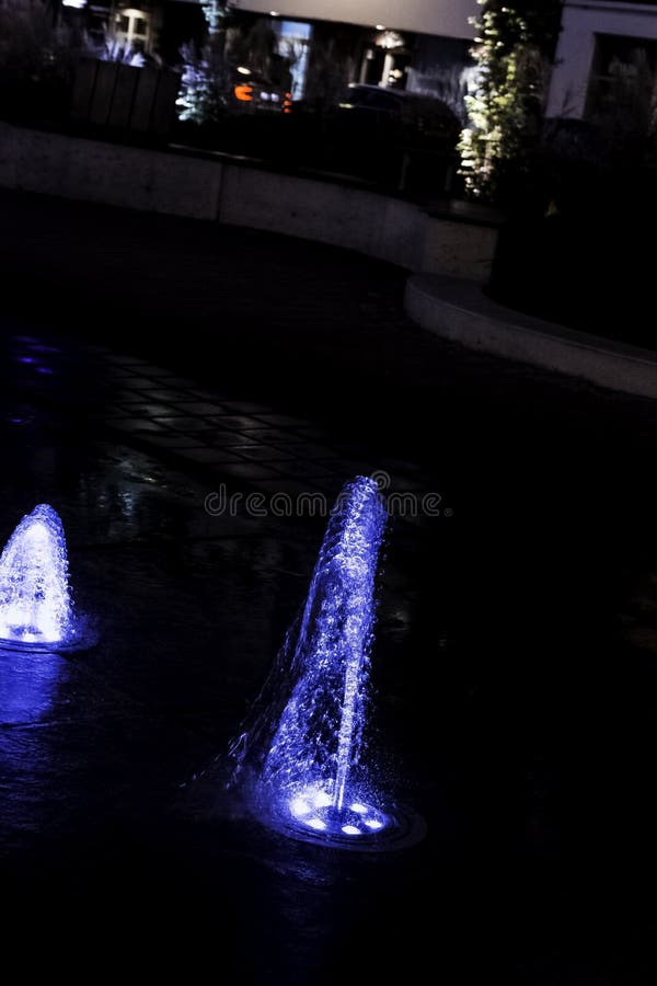 Illuminated Water Splash by Night in Gdynia Stock Image - Image of ...